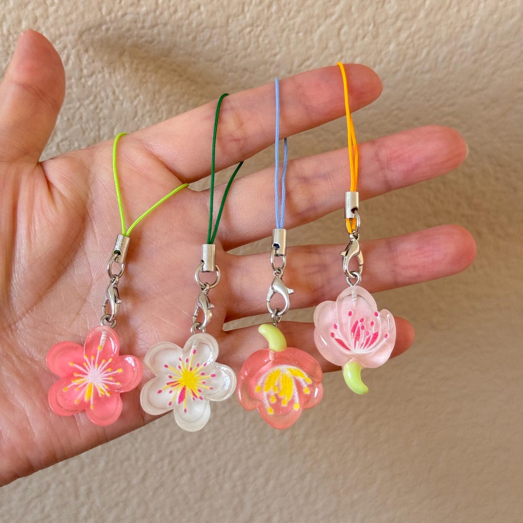 Sakura Floral Phone Charms Cute Flower Keychains, Transparent Jelly ...