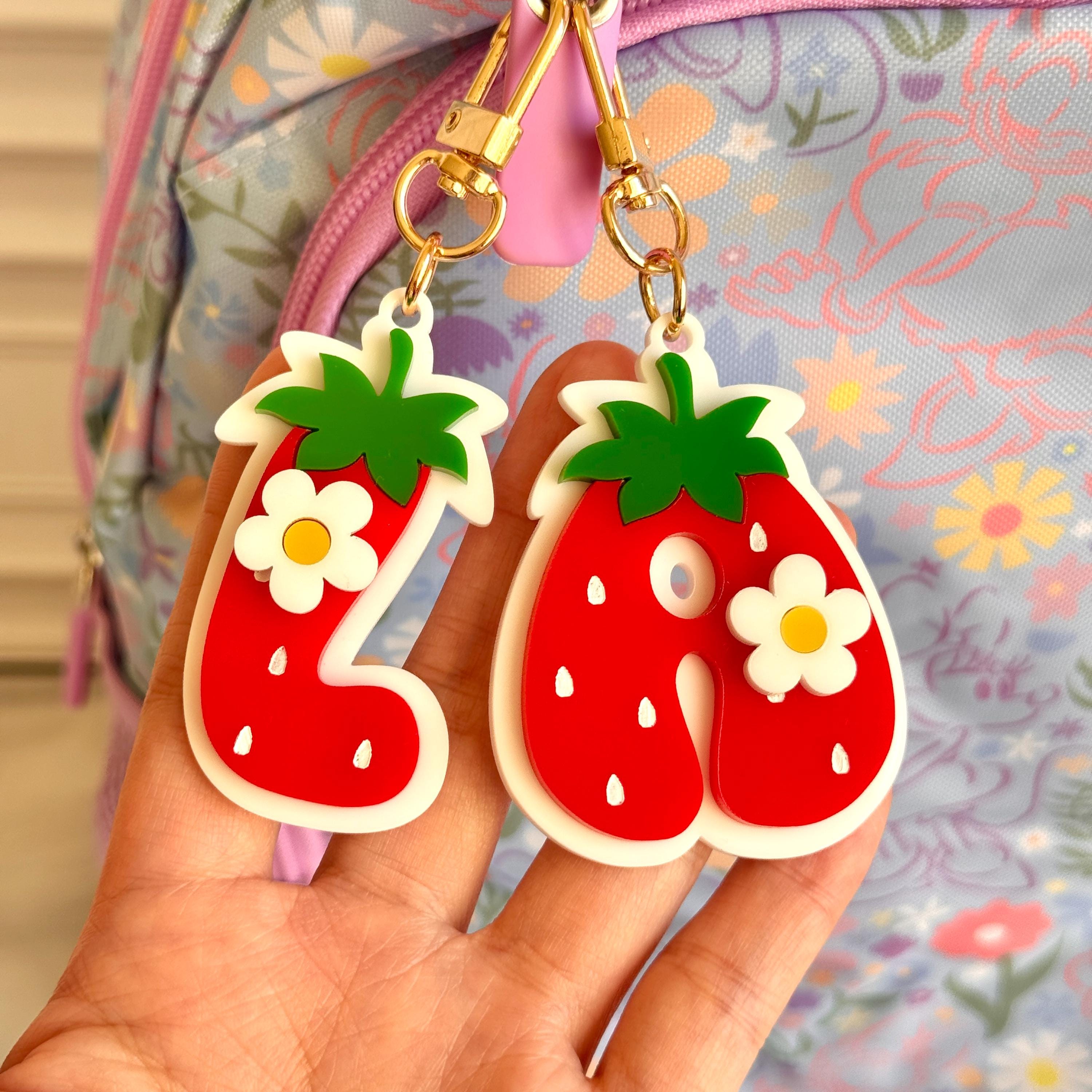3D Strawberry Initial Keychain, Custom Acrylic Letter Bag Charm - Etsy