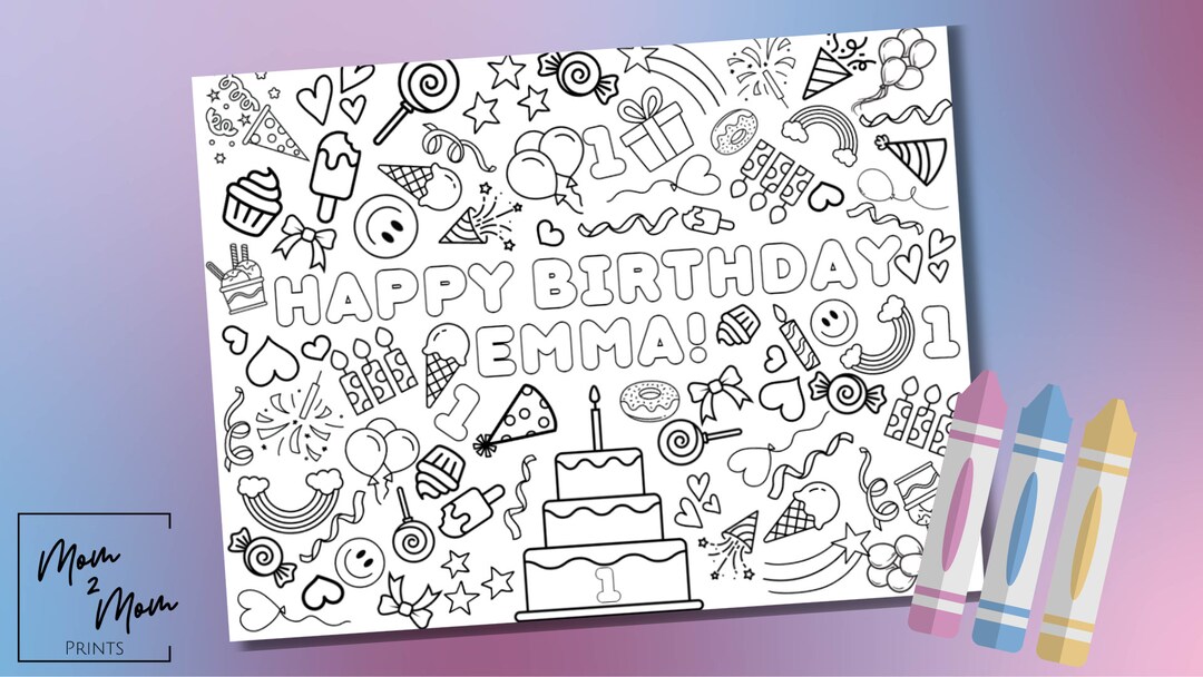 Birthday Party Editable Coloring Placemat Digital Template for Kids ...