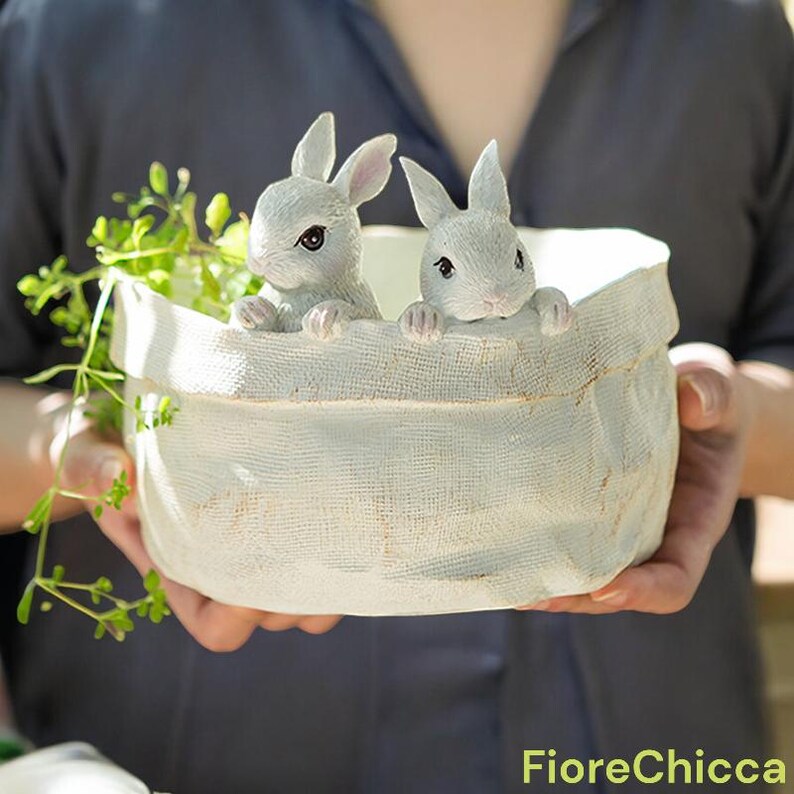 Bunny Rabbit Resin Planter, Cute Animal Pot, Small Succulent Planter ...