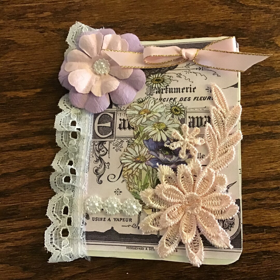 Beautiful Small Embellished Notebook, Altered Book, Lace Notebook, Sewn ...