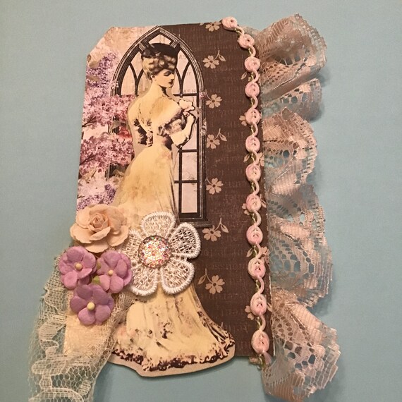 Large Victorian Lady Art Tag Collage Tag Lace and Floral - Etsy