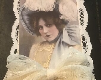 Large Victorian Lady Art Tag Collage Tag Lace and Floral - Etsy