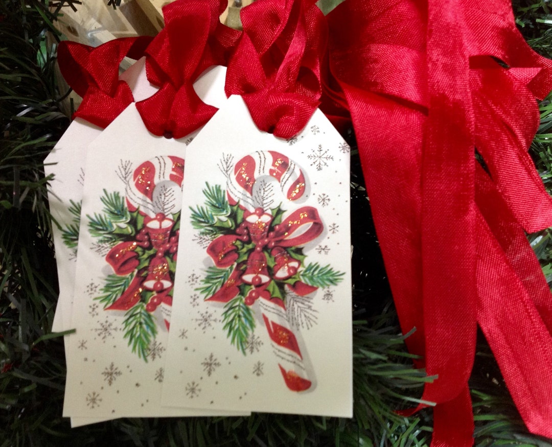 Set of Christmas Gift Tags, Candy Cane Gift Tags, Red Christmas Cane ...