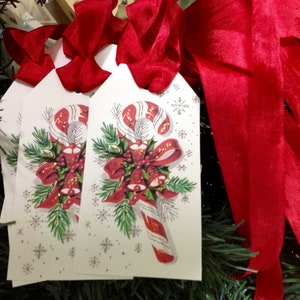Set of Christmas Gift Tags, Candy Cane Gift Tags, Red Christmas Cane ...