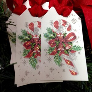 Set of Christmas Gift Tags, Candy Cane Gift Tags, Red Christmas Cane ...