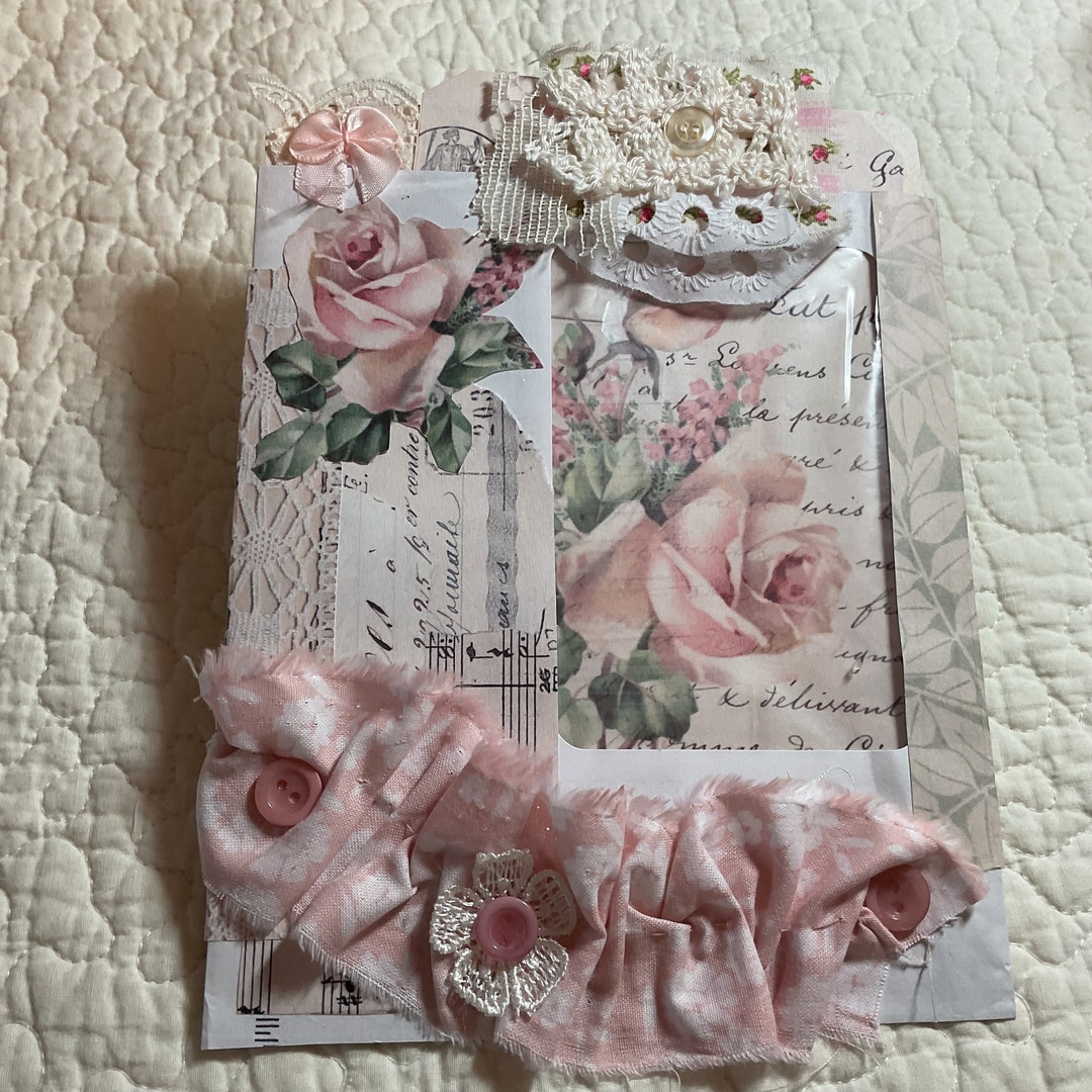 Altered Window Envelope, Altered Art Tag, Floating Journal Pocket, Pink ...