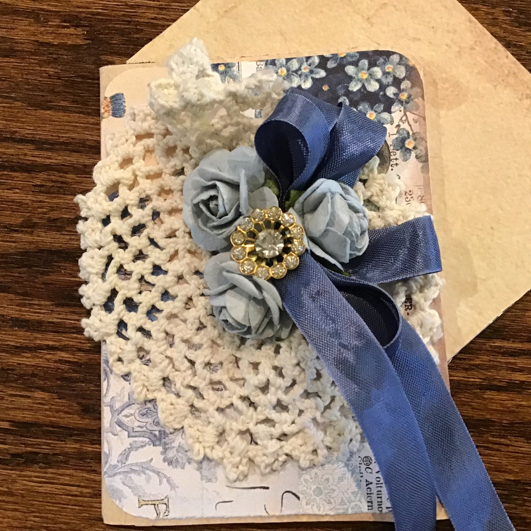 Beautiful Small Embellished Notebook, Altered Book, Lace Notebook, Sewn ...