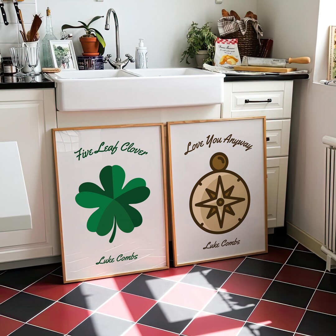 Set of 2 Luke Combs Poster, Country Music Prints, Five Leaf Clover ...