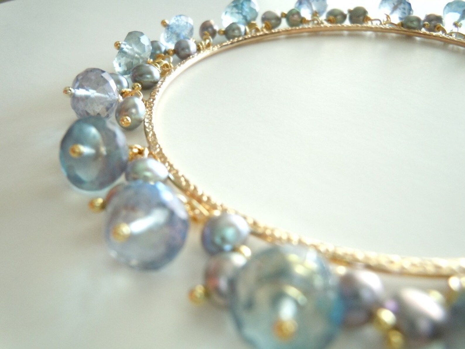 Nightfall...mystic Blue Quartz and Freshwater Pearl Bangle Bracelet ...