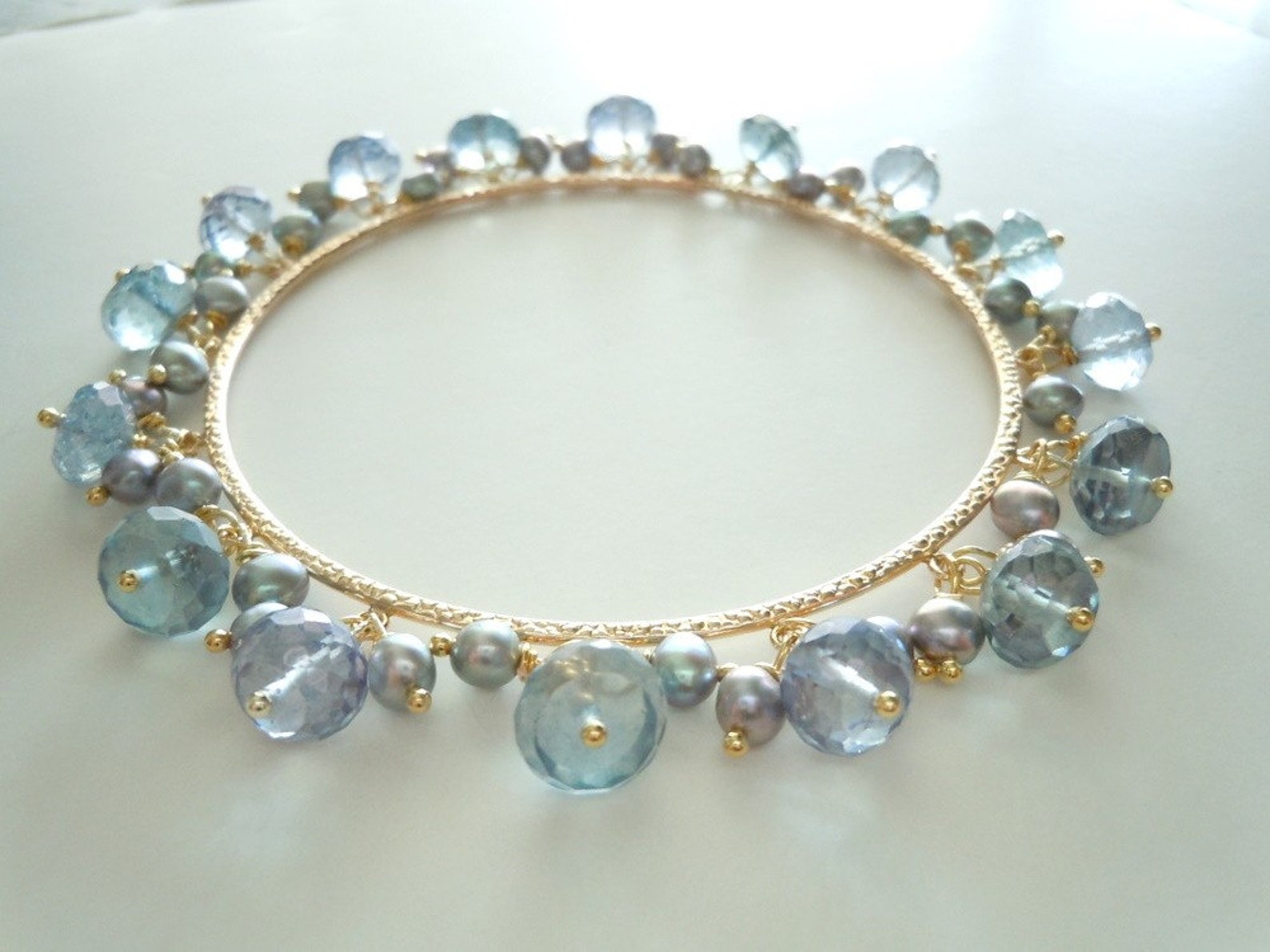 Nightfall...mystic Blue Quartz and Freshwater Pearl Bangle Bracelet ...