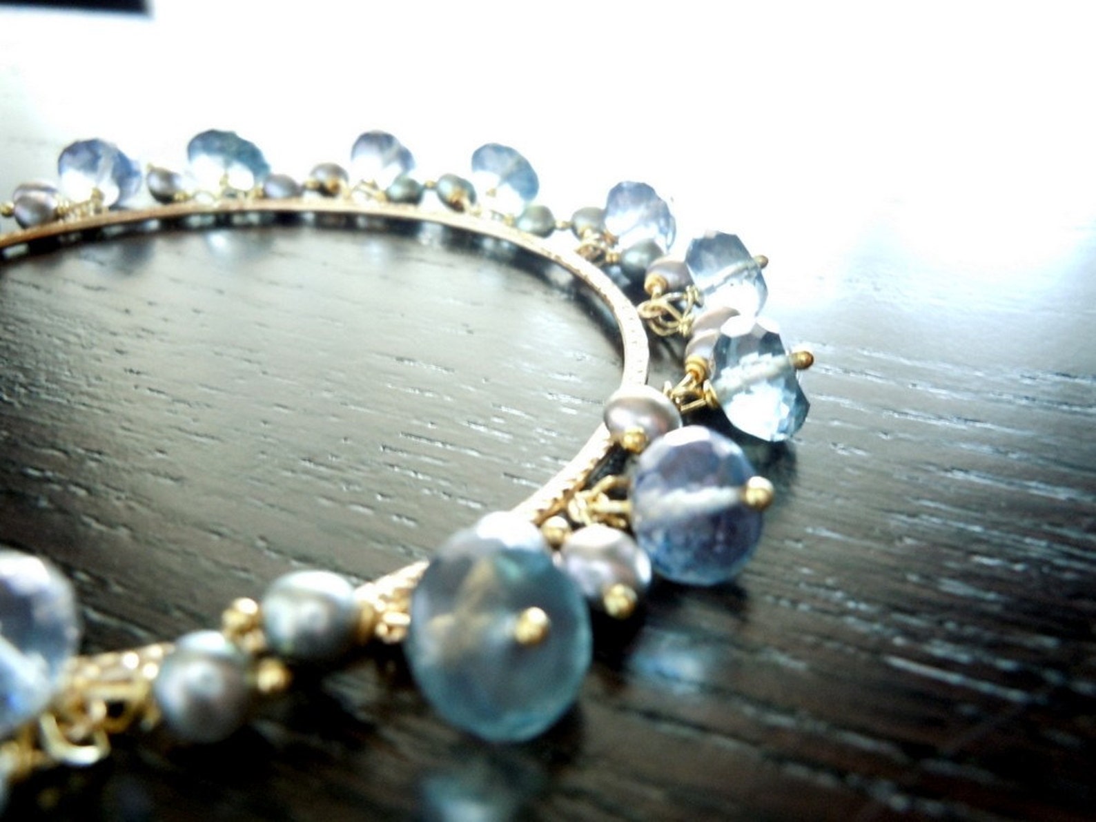 Nightfall...mystic Blue Quartz and Freshwater Pearl Bangle Bracelet ...