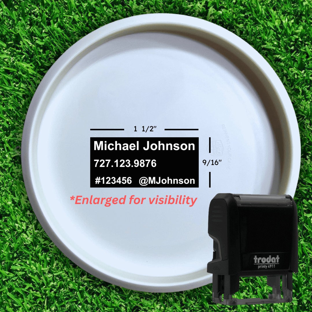 Disc Golf Custom Name Stamp With Phone Number, PDGA Number and Social ...