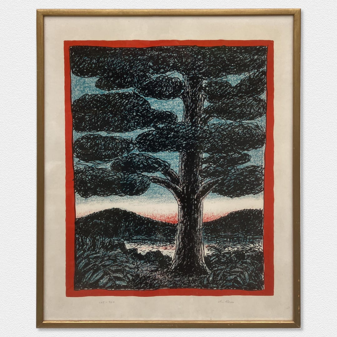 Color Lithograph – Nordic Tree Landscape, Signed and Numbered, Vintage ...
