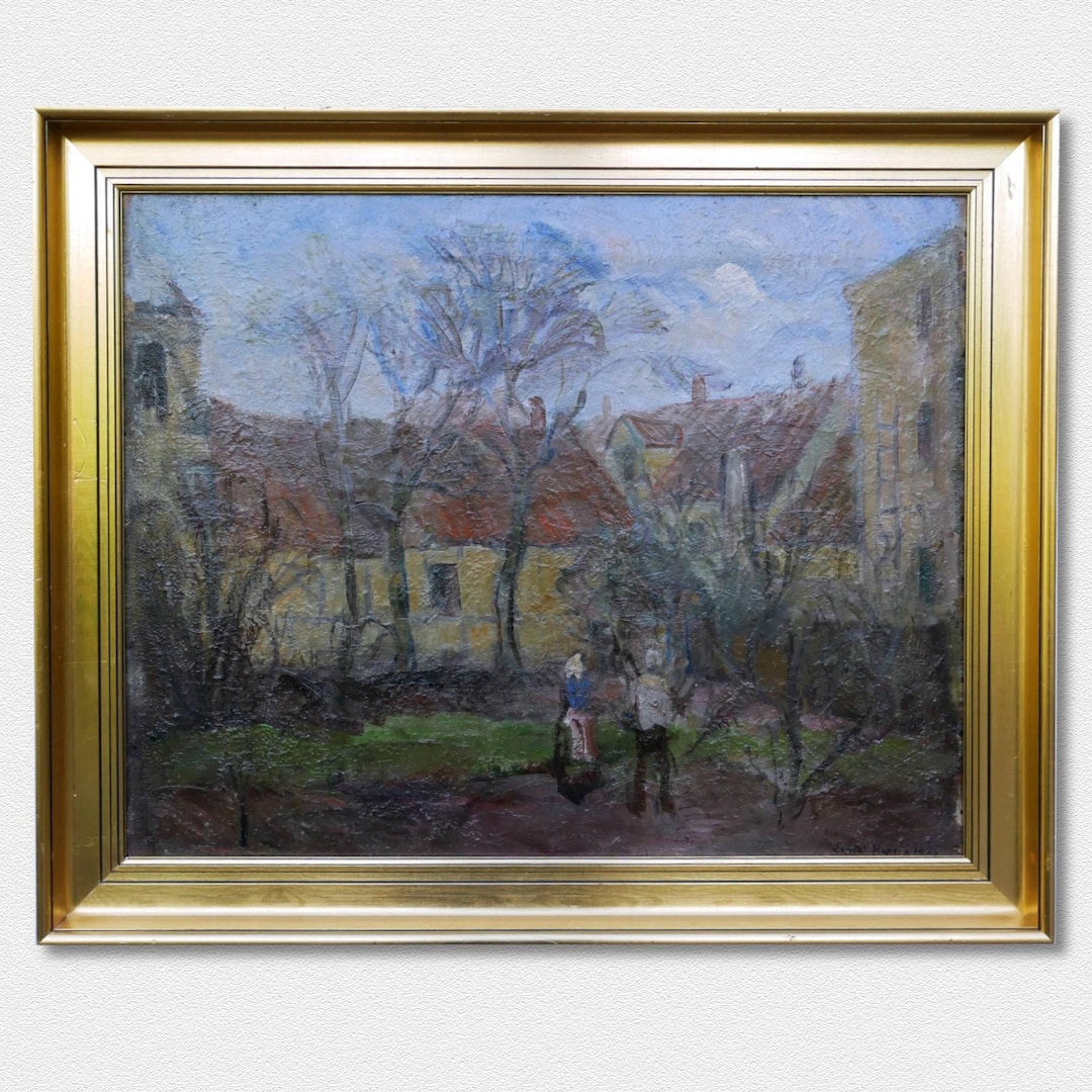 Large Antique Oil Painting Original Art Danish Impressionism Signed by ...