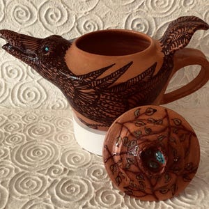 Raven Cacao-teapot Set With 4 Tea Bowls Mica Magic Clay From New Mexico ...