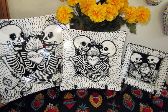 Skeleton Lovers Ceramic Plate With Sacred Heart From Taos New | Etsy