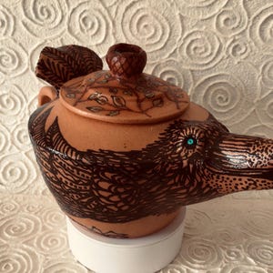 Raven Cacao-teapot Set With 4 Tea Bowls Mica Magic Clay From New Mexico ...
