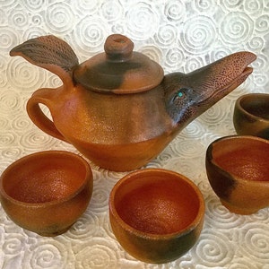 Custom Raven Cacao-teapot With Turquoise Eyes Mica Clay From New Mexico ...