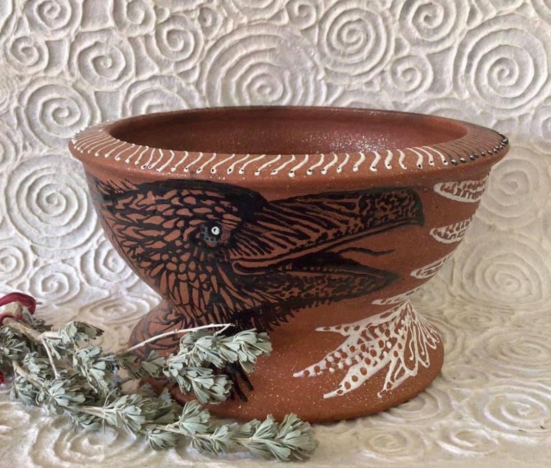 Mica Blessing Bowl With Barn Owl and Raven for Burning Bowl Rituals and ...