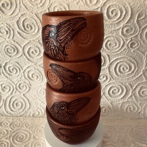 Raven Cacao-teapot Set With 4 Tea Bowls Mica Magic Clay From New Mexico ...