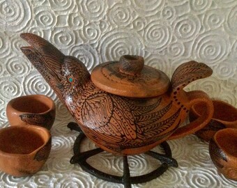 Custom Raven Cacao-teapot With Turquoise Eyes Mica Clay From | Etsy