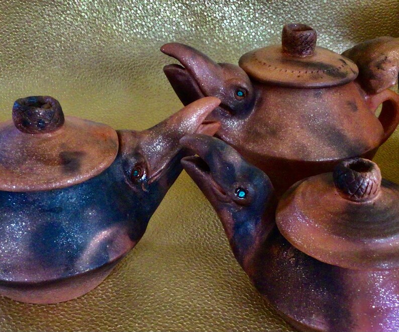 Custom Raven Cacao-teapot With Turquoise Eyes Mica Clay From | Etsy