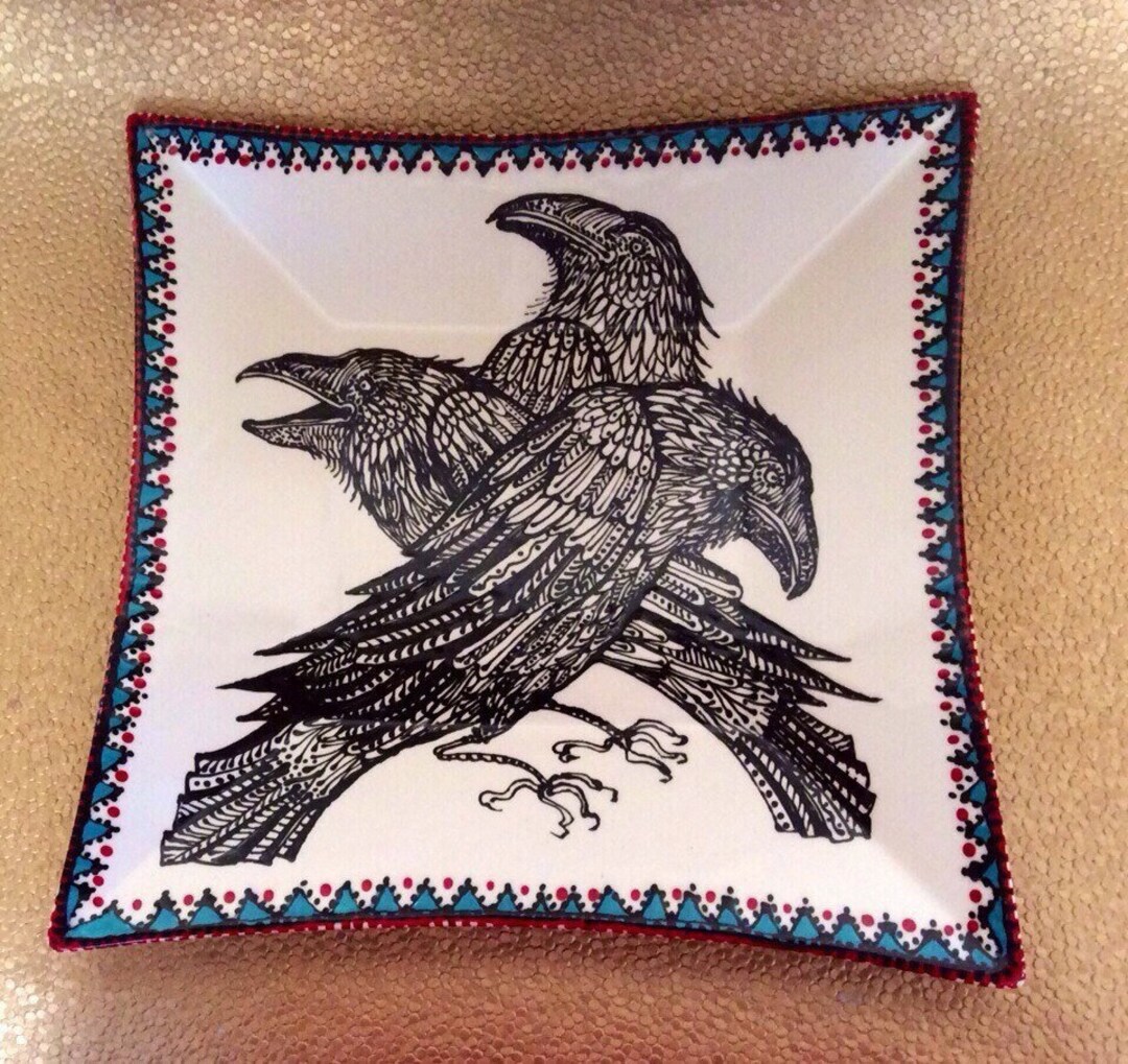 Shapeshifter Raven Platter for Table and Wall Ceramic Hand Painted ...