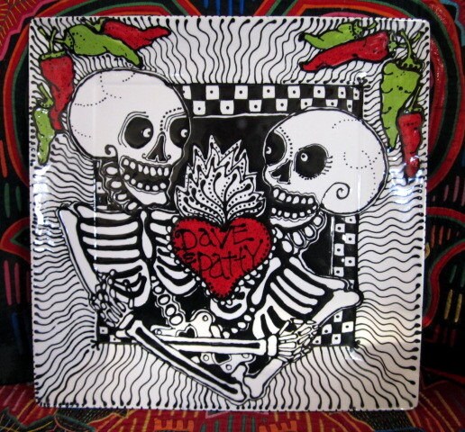 Skeleton Lovers Ceramic Plate With Sacred Heart From Taos New | Etsy