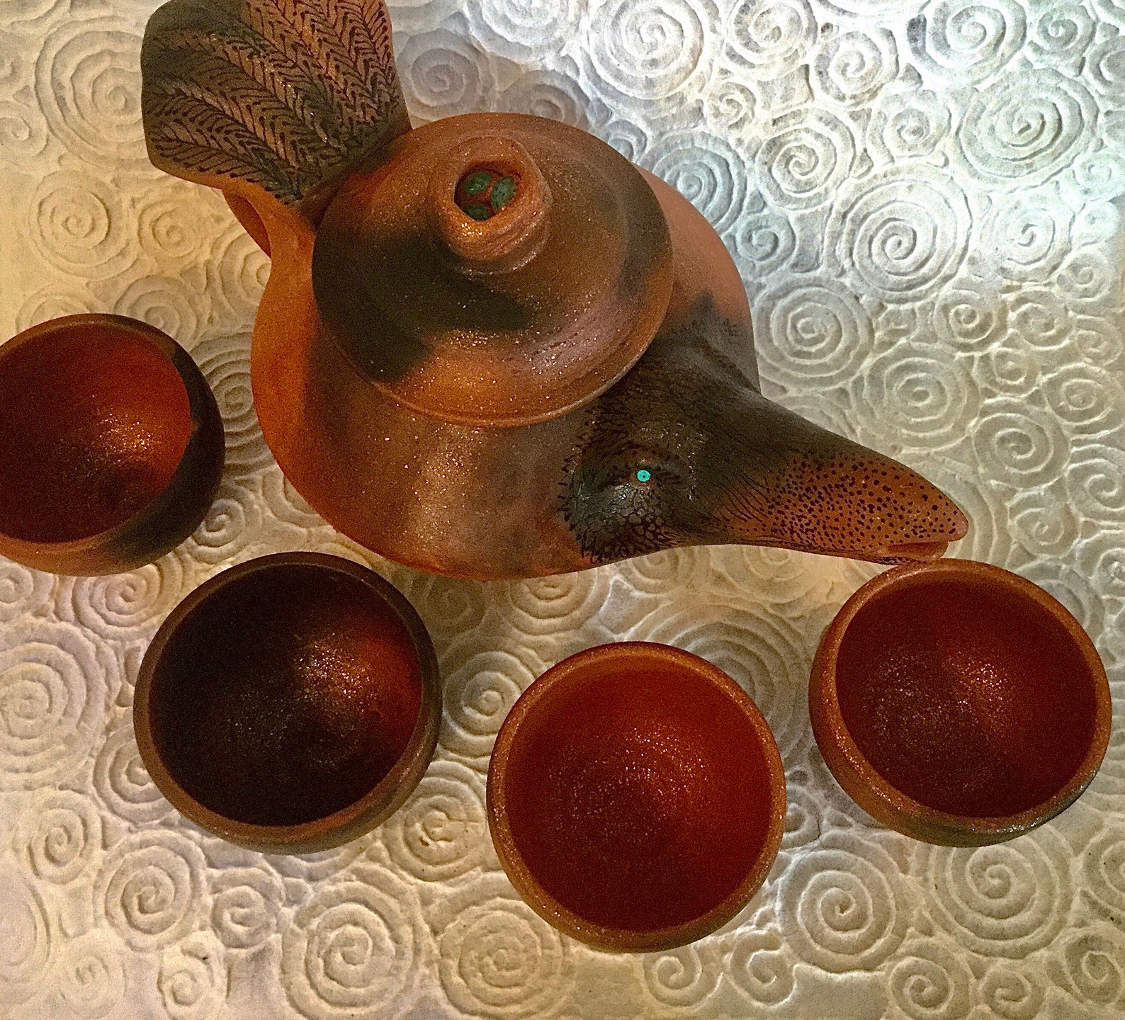 Custom Raven Cacao-teapot With Turquoise Eyes Mica Clay From | Etsy