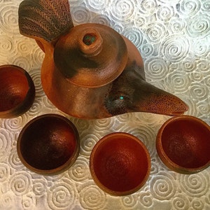 Custom Raven Cacao-teapot With Turquoise Eyes Mica Clay From | Etsy