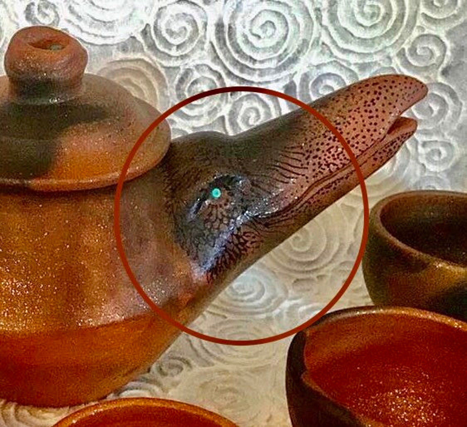 Custom Raven Cacao-teapot With Turquoise Eyes Mica Clay From | Etsy