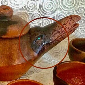 Custom Raven Cacao-teapot With Turquoise Eyes Mica Clay From New Mexico ...