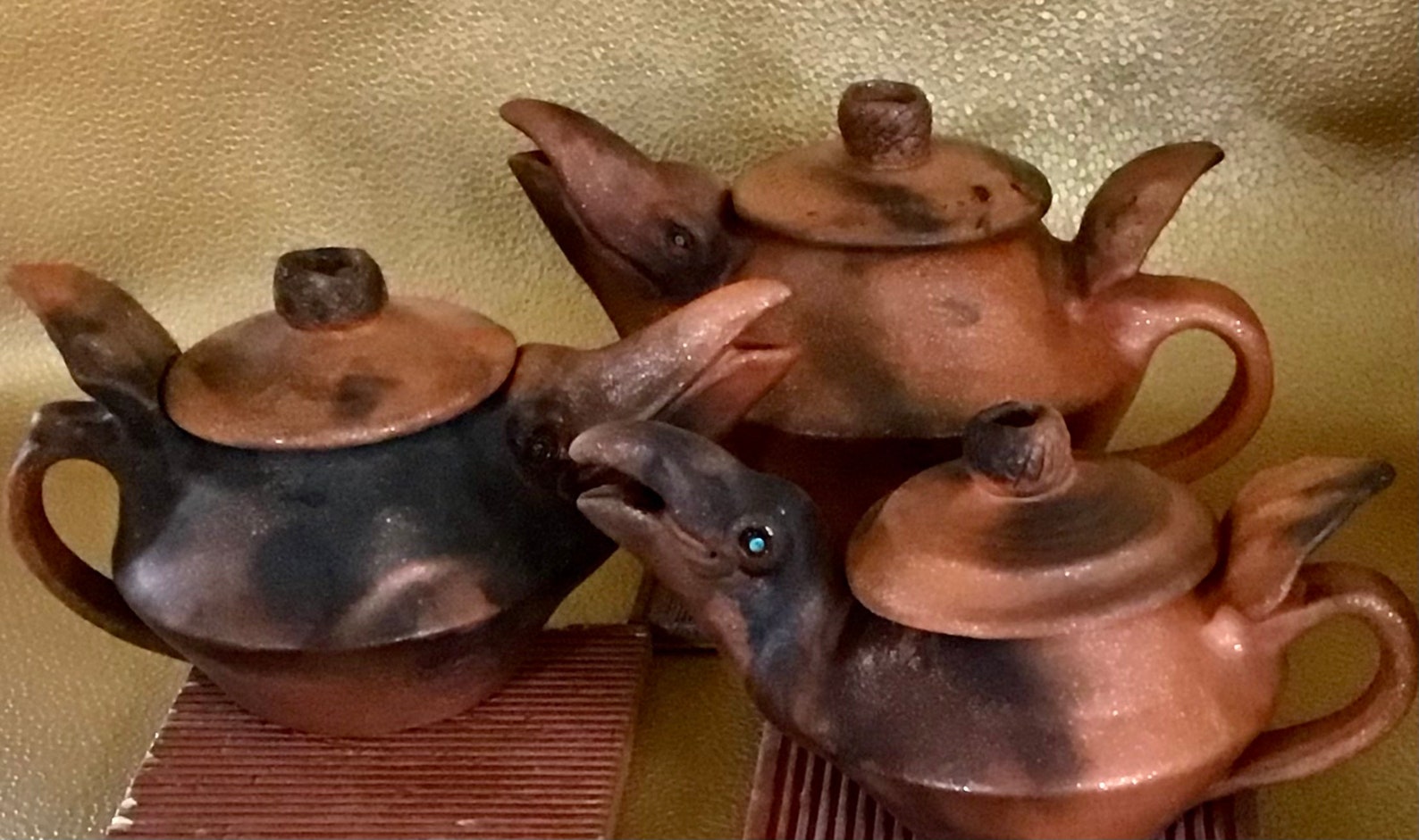 Custom Raven Cacao-teapot With Turquoise Eyes Mica Clay From | Etsy