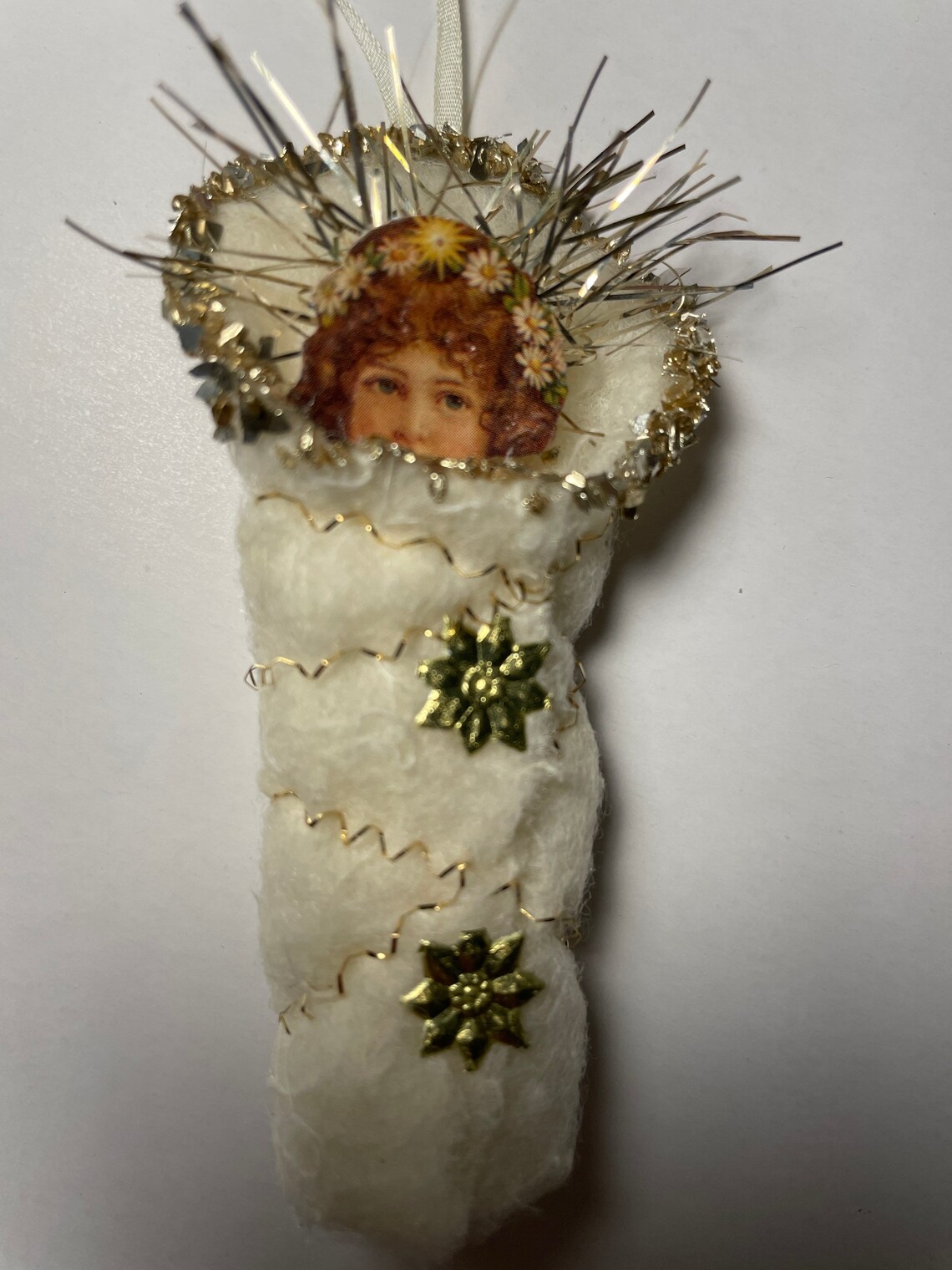 Angel cotton batting ornament | Etsy