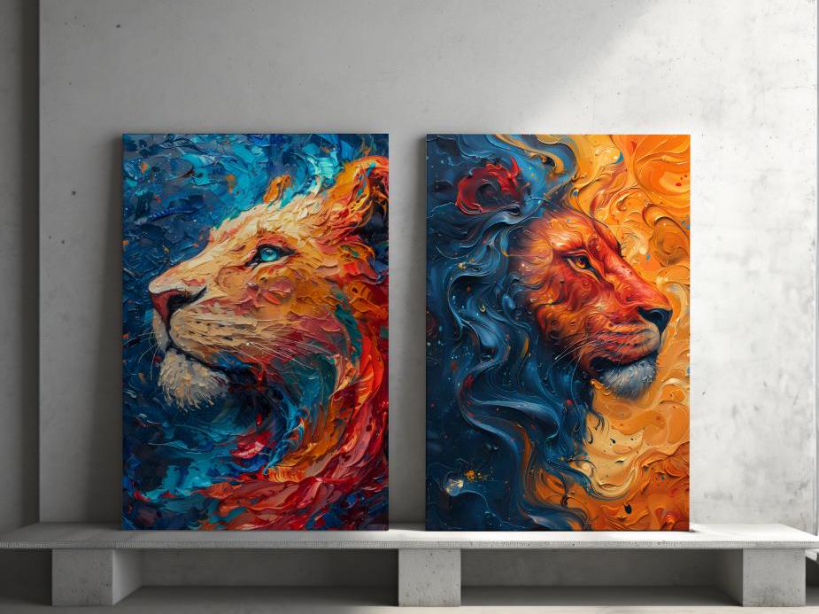 Vibrant Abstract Colorful Lion Art Cottagecore Inspired Whimsical Lion ...