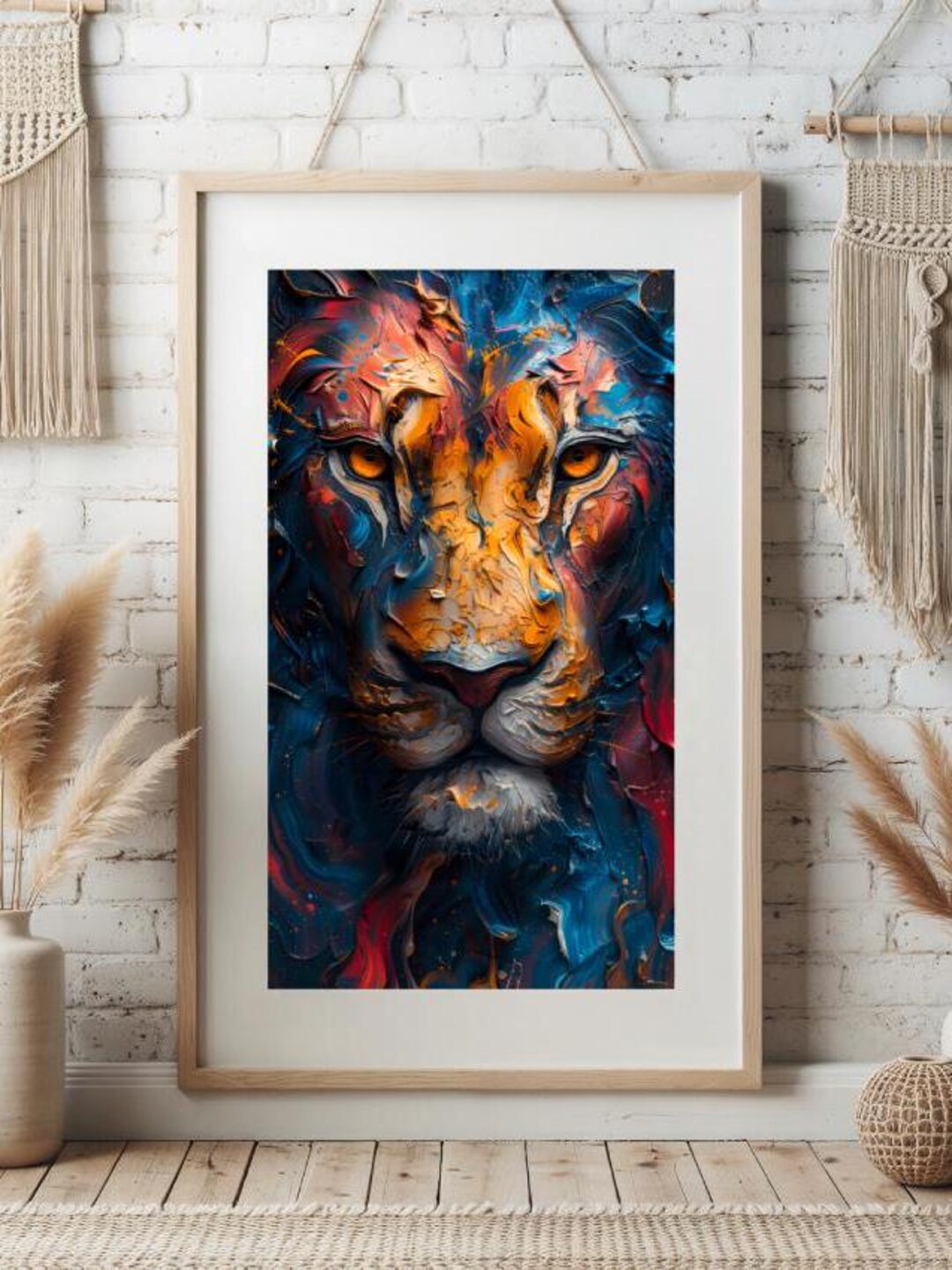 Vibrant Abstract Colorful Lion Art Cottagecore Inspired Whimsical Lion ...