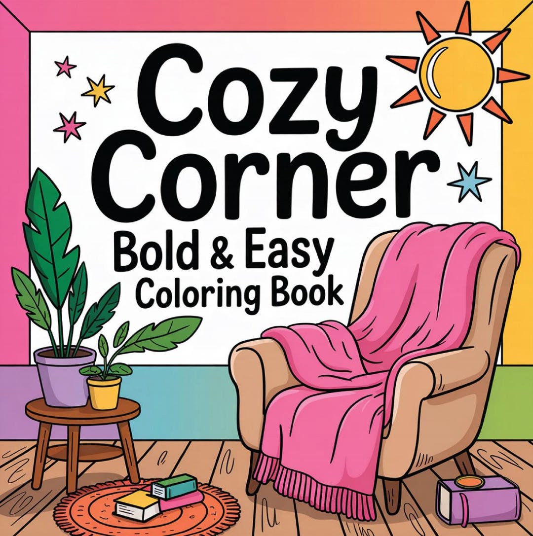 Cozy Corner, Bold and Easy Coloring Book | 65 Pages | Cozy & Relaxing ...