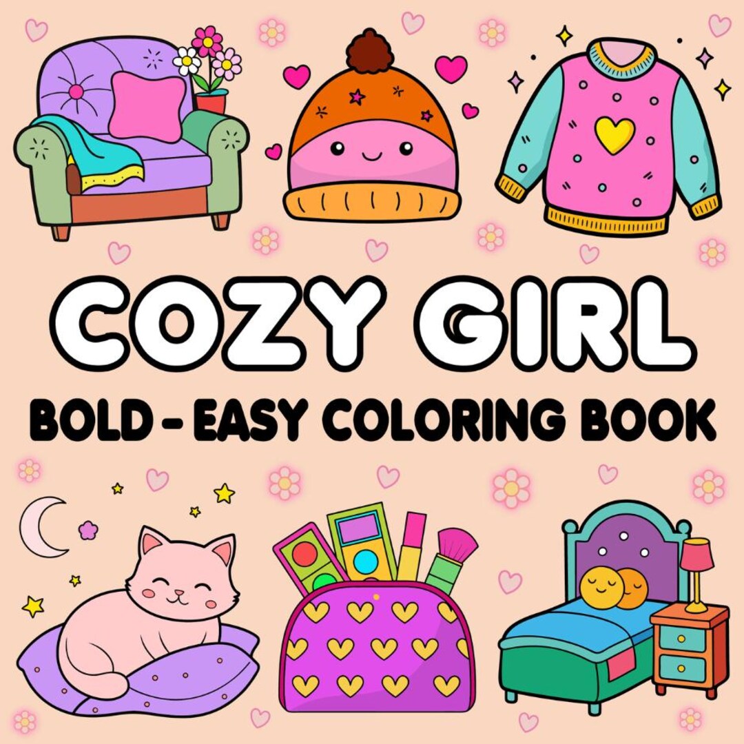 Cozy Girl, Bold and Easy Coloring Book, 40 Pages, Kawaii Coloring Book ...