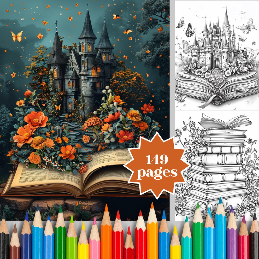 Printable Magic Book Coloring Page – 150-page PDF Book – Zen Activity ...