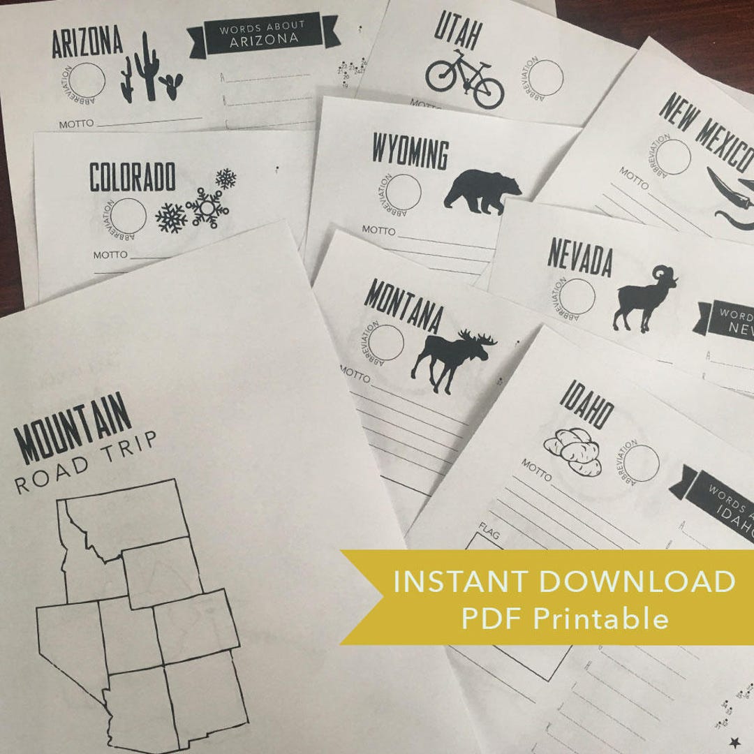 Road Trip Vacation Travel Journal Printables - US States: Mountain - Etsy
