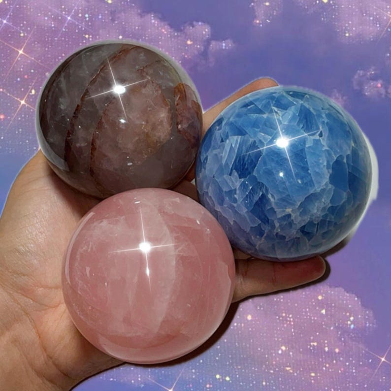 3 Piece Crystal Sphere Bundles | Rose Quartz, Hematoid Quartz, Blue ...