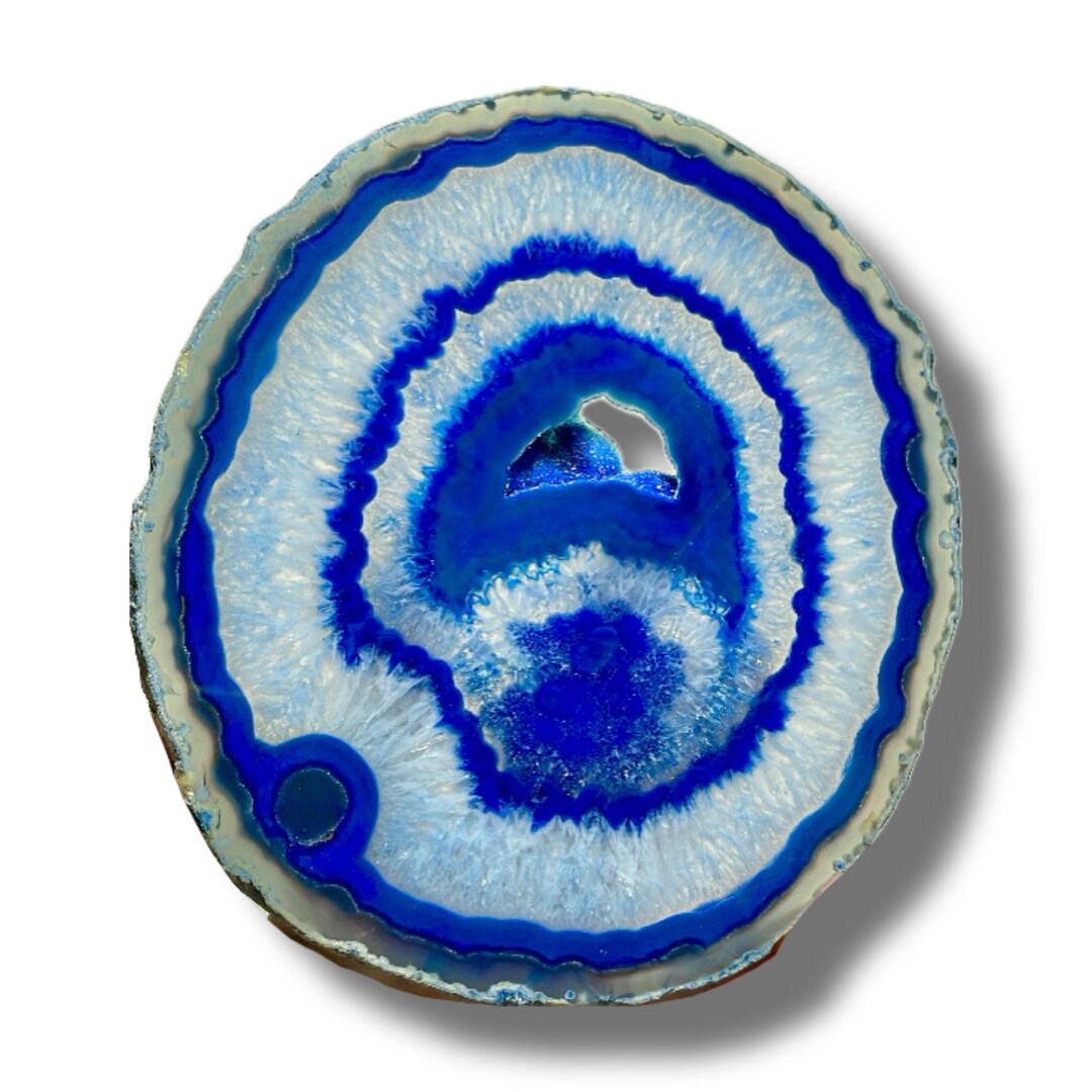 6.5''+ Blue Dyed Agate Slices, Includes Acrylic Stand, Crystal Agate ...