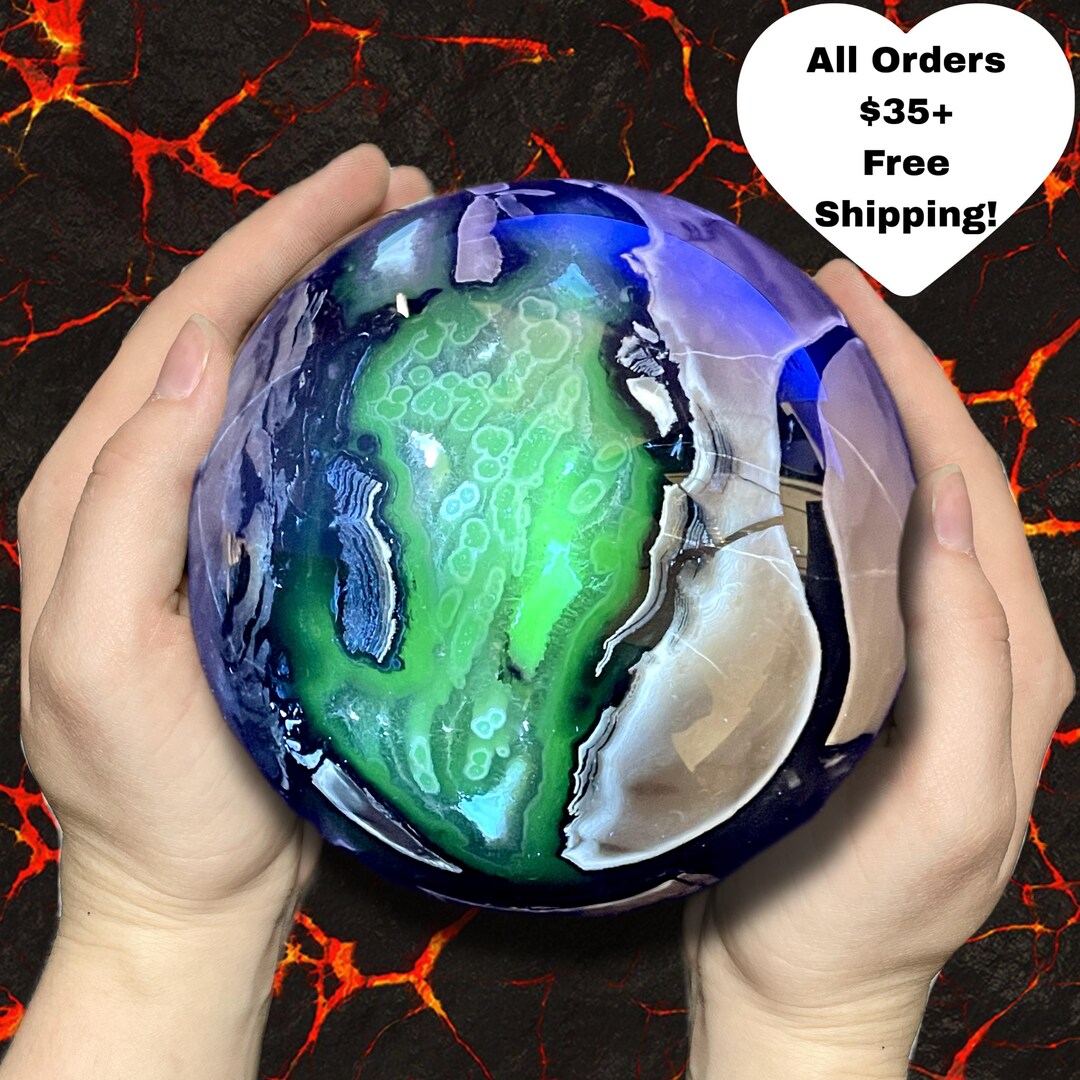 Volcano Agate Sphere | Natural Healing Crystal | Free Acrylic Stand ...