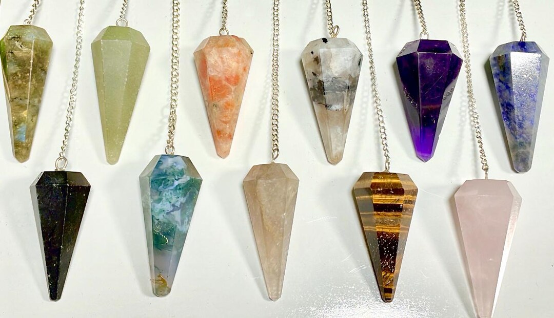 Polished Crystal Pendulums, Healing Pendant, Dowsing Pointed Pendulum, Faceted Crystal Pendulum ...