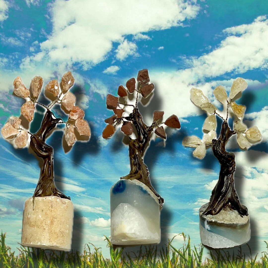 Crystal Chip Tree on Agate Base | Clear Quartz | Red Jasper | Sodalite ...
