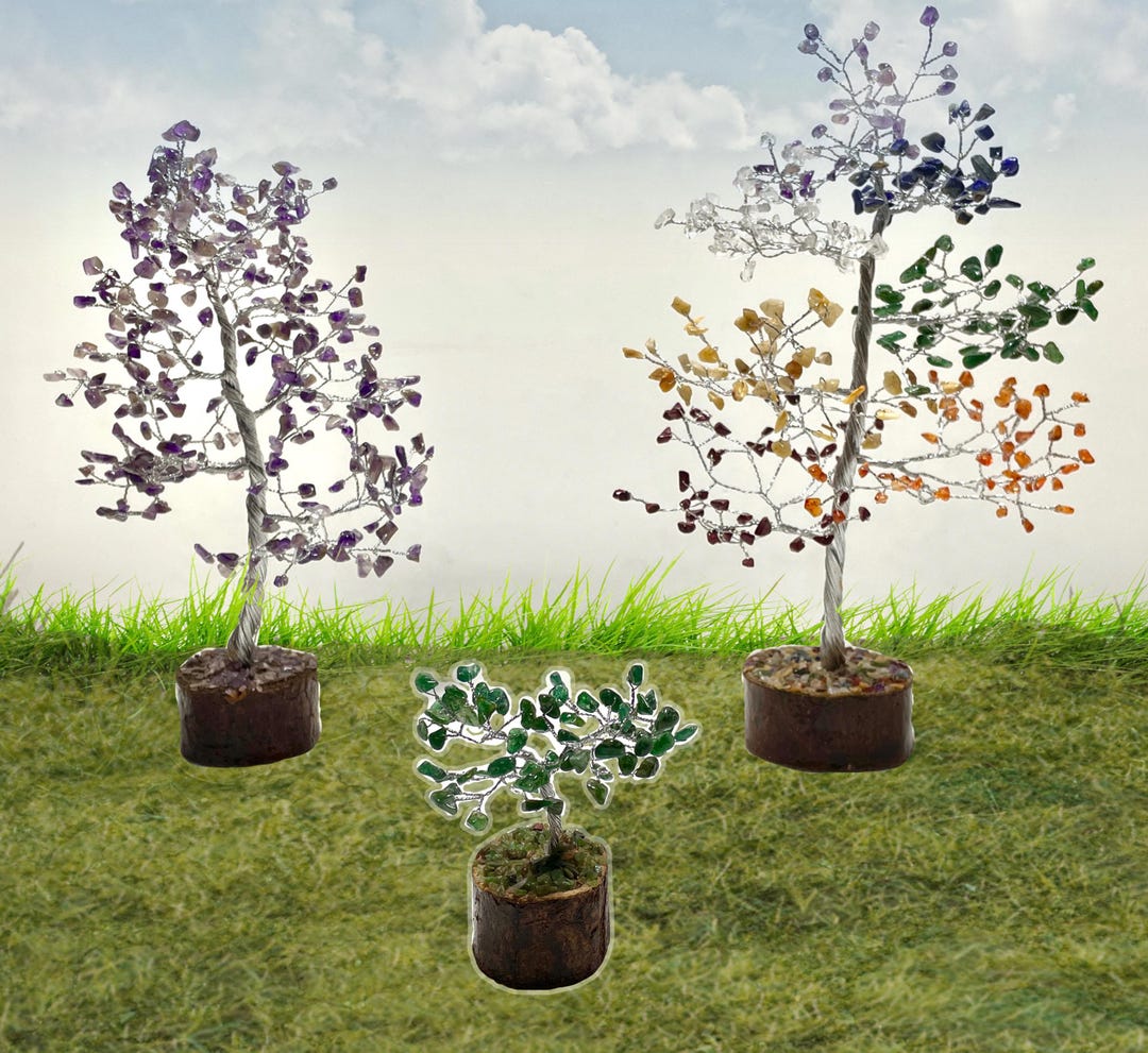 Crystal Gemstone Trees on Wooden Base | Decorative Tree Gift | Amethyst ...