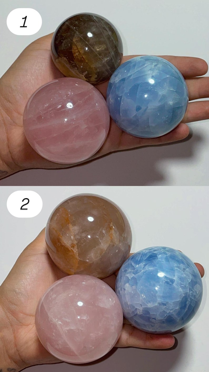 3 Piece Crystal Sphere Bundles | Rose Quartz, Hematoid Quartz, Blue ...