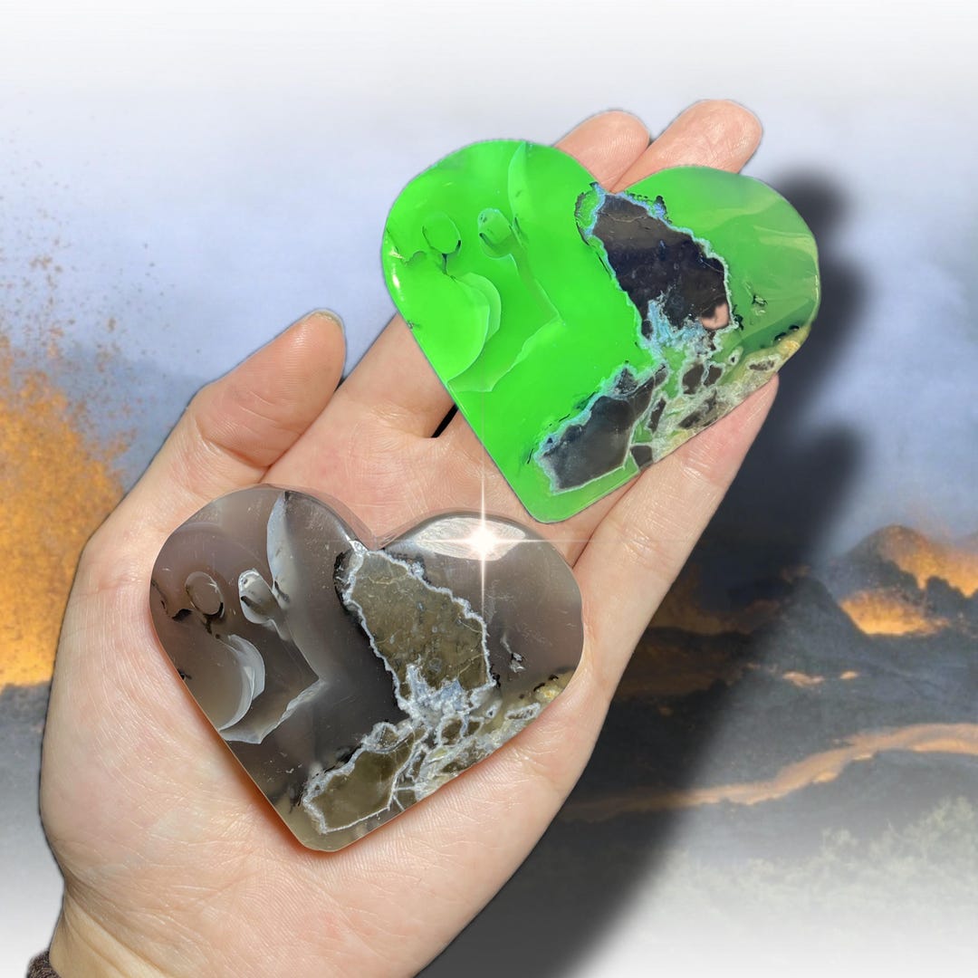 Volcano Agate Hearts | UV Reactive Crystal Heart | Fluorescent Agate ...