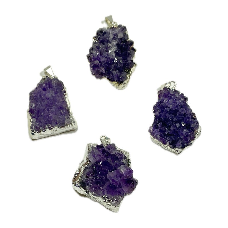 Natural Gemstone Silver Electroplated Pendants, Citrine Point, Amethyst ...